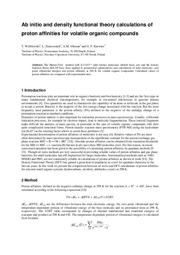 Pdf Ab Initio And Density Functional Theorycalculations Of Proton