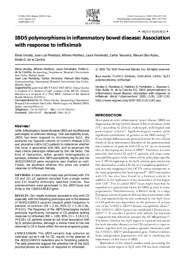 (PDF) IBD5 polymorphisms in inflammatory bowel disease: association ...