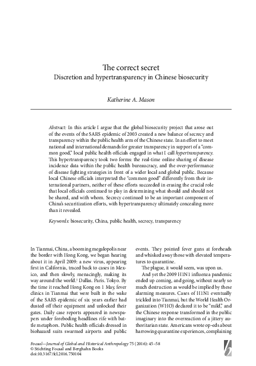 (PDF) The correct secret: Discretion and hypertransparency in Chinese ...