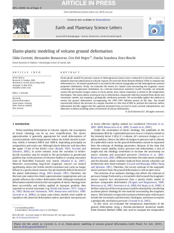 (PDF) Elastoplastic modeling of volcano ground deformation