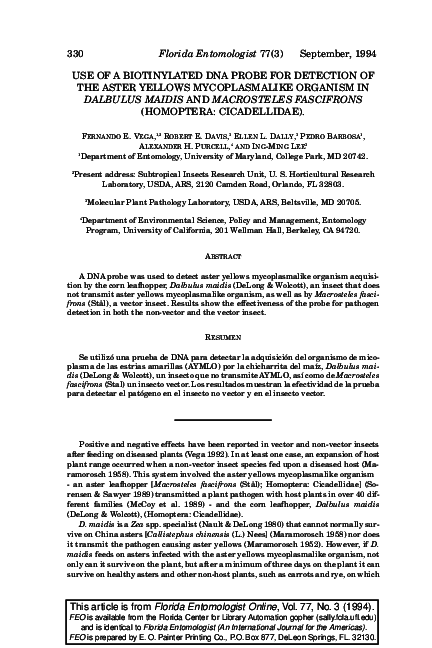 (PDF) Use of a Biotinylated DNA Probe for Detection of the Aster ...