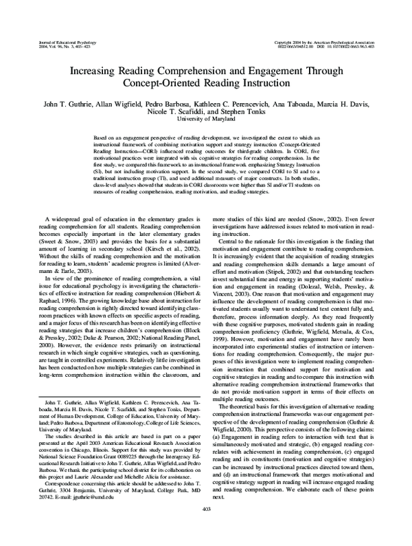 (PDF) Increasing Reading Comprehension and Engagement Through Concept-Oriented Reading Instruction