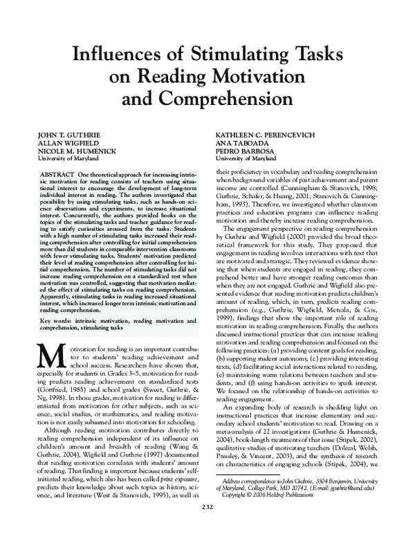 (PDF) Influences of Stimulating Tasks on Reading Motivation and ...