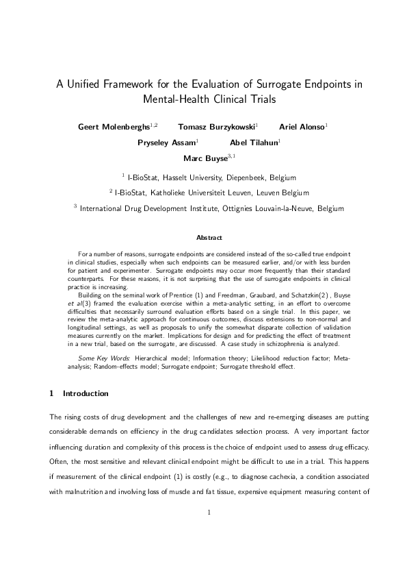 (PDF) A unified framework for the evaluation of surrogate endpoints in ...