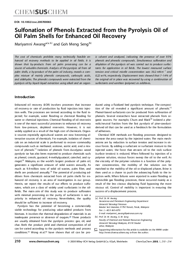 (PDF) Sulfonation of Phenols Extracted from the Pyrolysis Oil of Oil ...