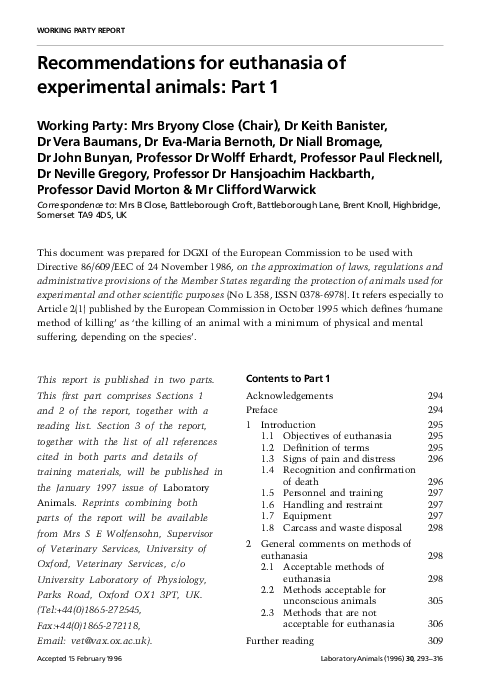 (PDF) Recommendations for euthanasia of experimental animals: Part 1