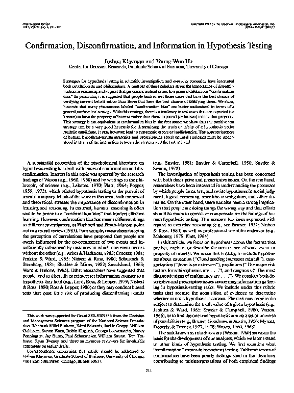 (PDF) Confirmation, Disconfirmation, and Information in Hypothesis Testing