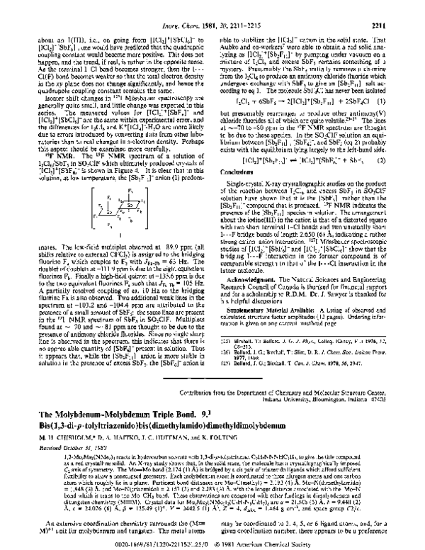 (PDF) Molybdenum-molybdenum triple bond. 9. Bis(1,3-di-p ...