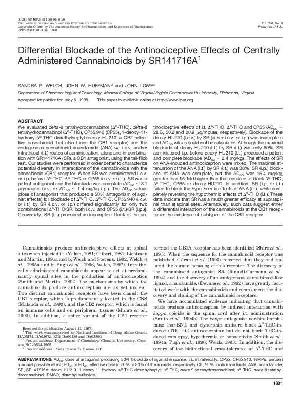 (PDF) Differential blockade of the antinociceptive effects of centrally ...