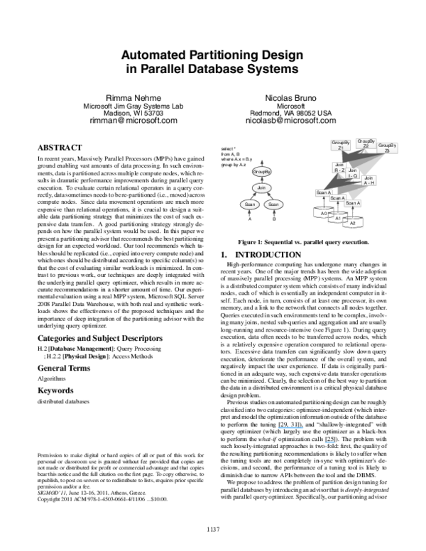 Automated Partitioning Design In Parallel Database Systems
