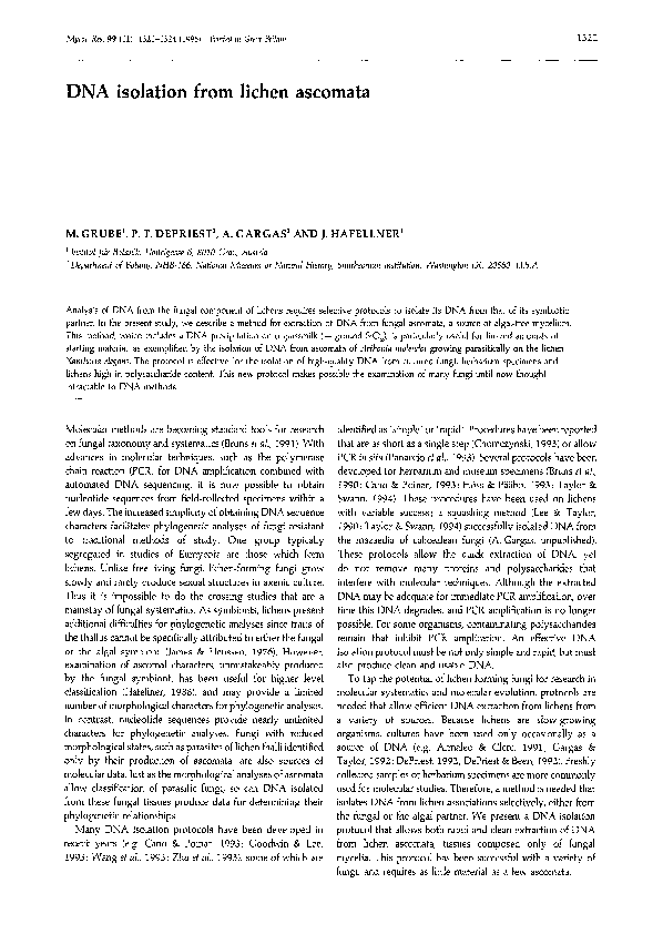 (PDF) DNA isolation from lichen ascomata
