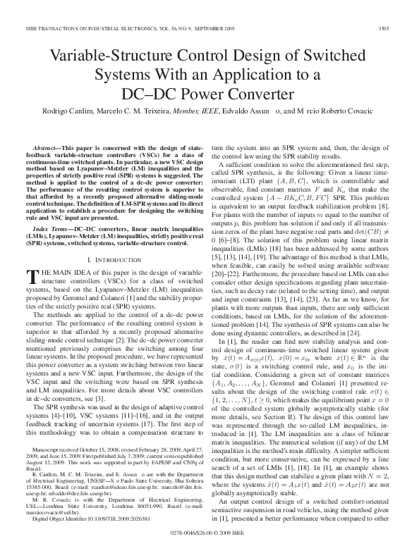 Pdf Variable Structure Control Design Of Switched Systems With An Application To A Dc Dc Power