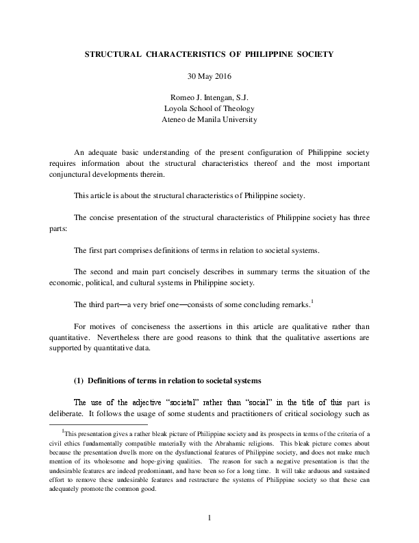 (PDF) STRUCTURAL CHARACTERISTICS OF PHILIPPINE SOCIETY