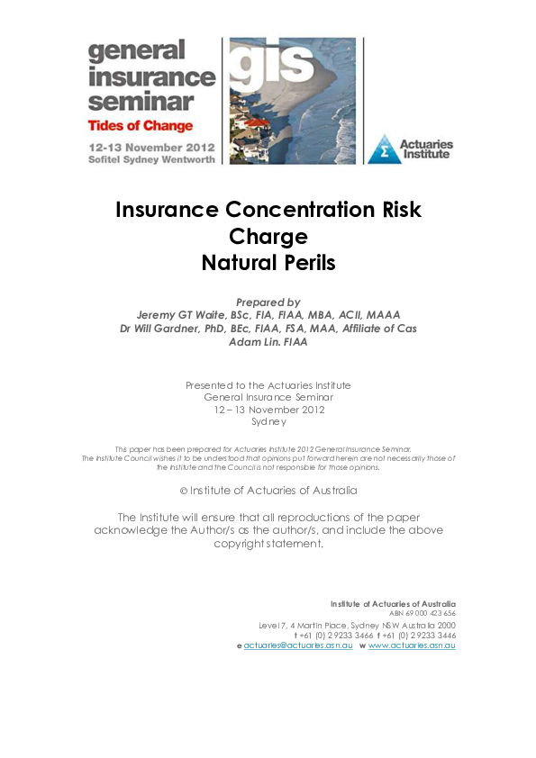(PDF) Insurance Concentration Risk Charge Natural Perils Institute of ...