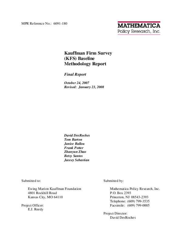 (PDF) Kauffman Firm Survey (KFS) Baseline Methodology Report. Princeton ...