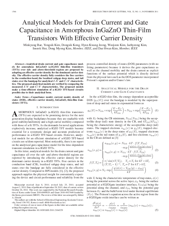 Pdf Analytical Models For Drain Current And Gate Capacitance In