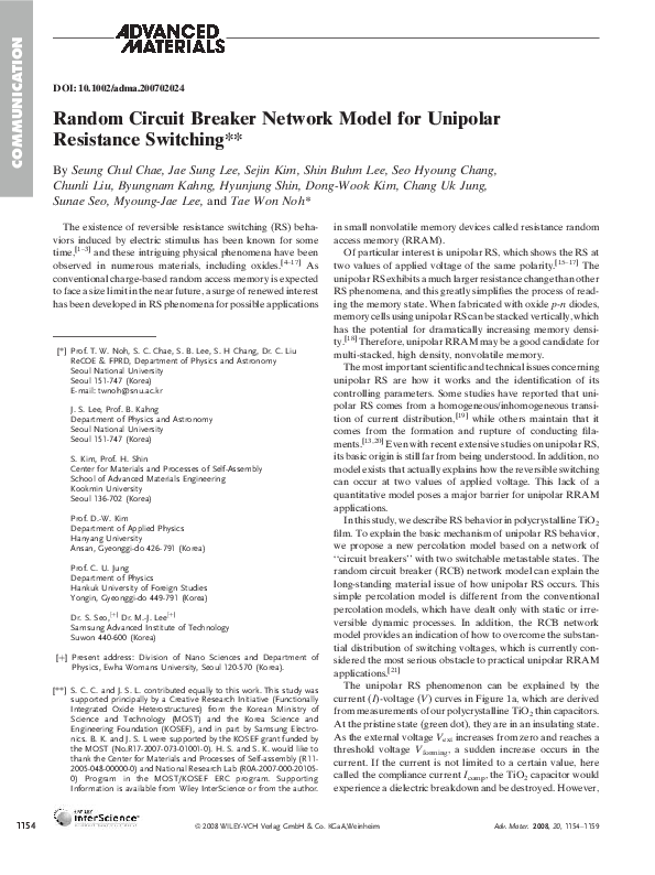(PDF) Random Circuit Breaker Network Model for Unipolar Resistance ...