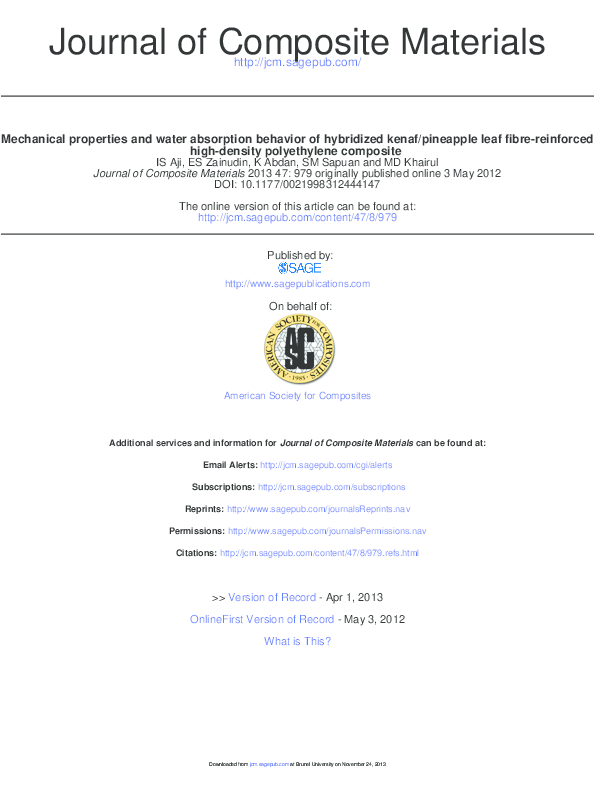(PDF) Mechanical Properties and Water Absorption Behavior of Composites ...