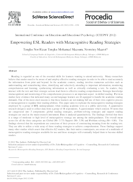 (PDF) Empowering ESL Readers with Metacognitive Reading Strategies