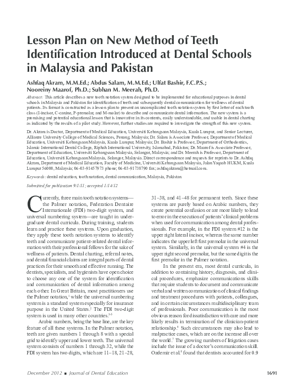 (PDF) Lesson plan on new method of teeth identification introduced at ...