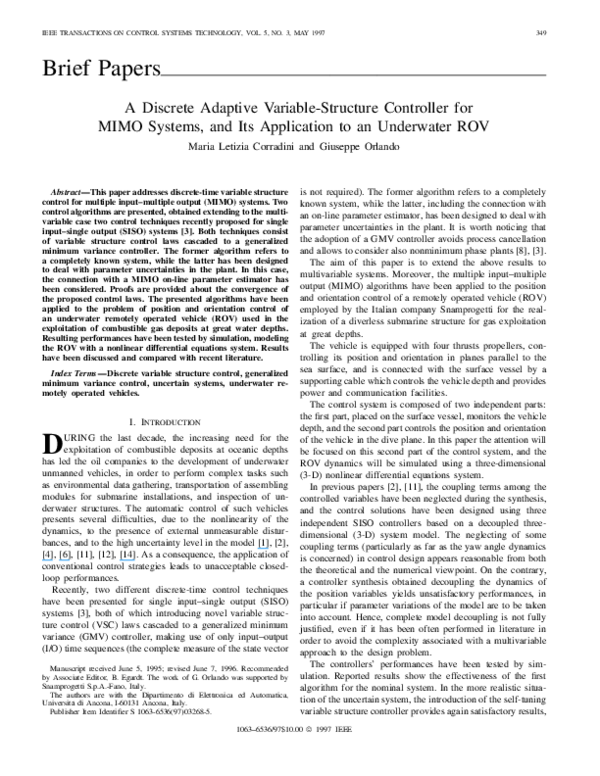 Pdf A Discrete Adaptive Variable Structure Controller For Mimo Systems And Its Application To