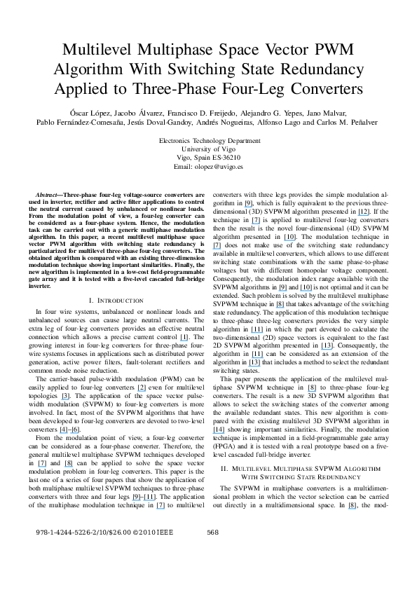 Pdf Multilevel Multiphase Space Vector Pwm Algorithm With Switching State Redundancy Applied