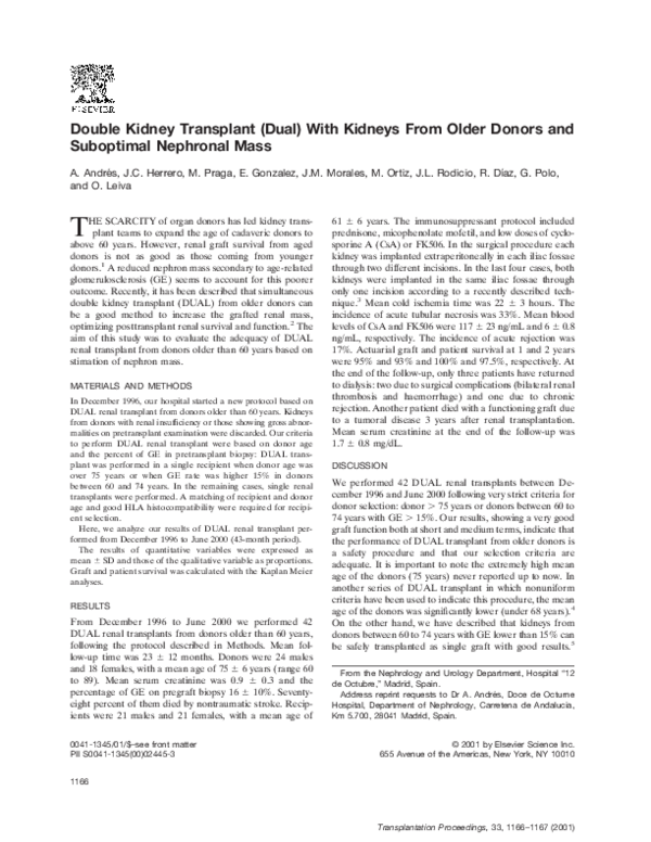 (PDF) Double kidney transplant (dual) with kidneys from older donors ...
