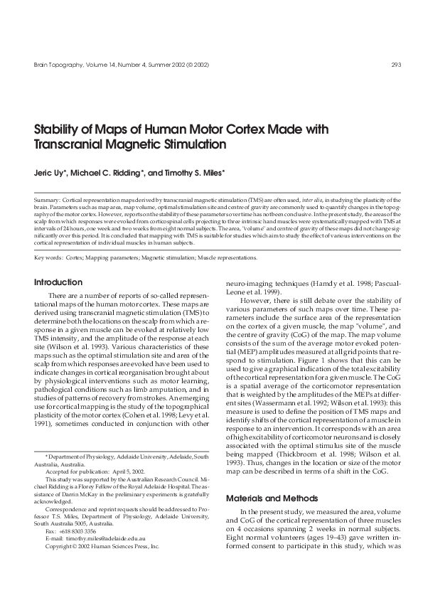 (PDF) Stability of Maps of Human Motor Cortex Made with Transcranial ...