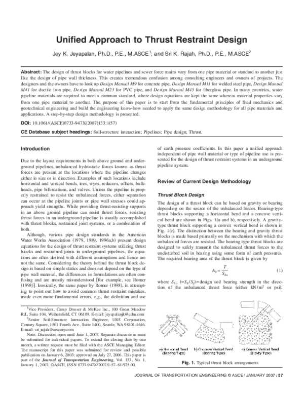 (PDF) Unified Approach to Thrust Restraint Design