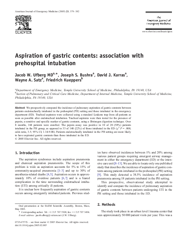 (PDF) Aspiration of gastric contents: association with prehospital ...