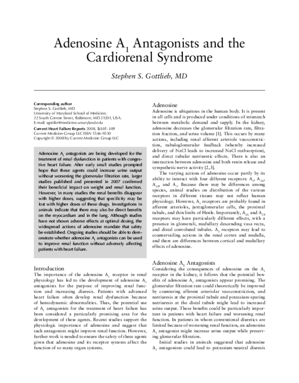 (PDF) Adenosine A1 antagonists and the cardiorenal syndrome | Stephen ...