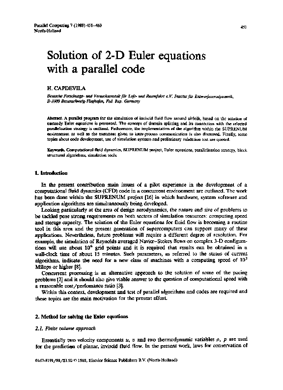 Pdf Solution Of 2 D Euler Equations With A Parallel Code