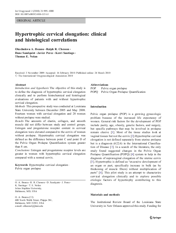 (PDF) Hypertrophic cervical elongation: clinical and histological ...
