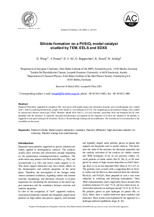 (PDF) Silicide formation on a Pt/SiO 2 model catalyst studied by TEM ...