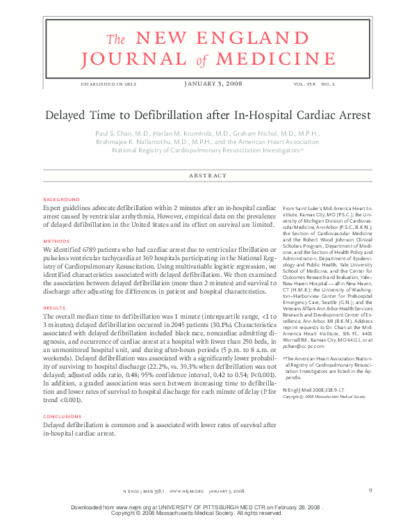 (PDF) Delayed Time to Defibrillation after In-Hospital Cardiac Arrest