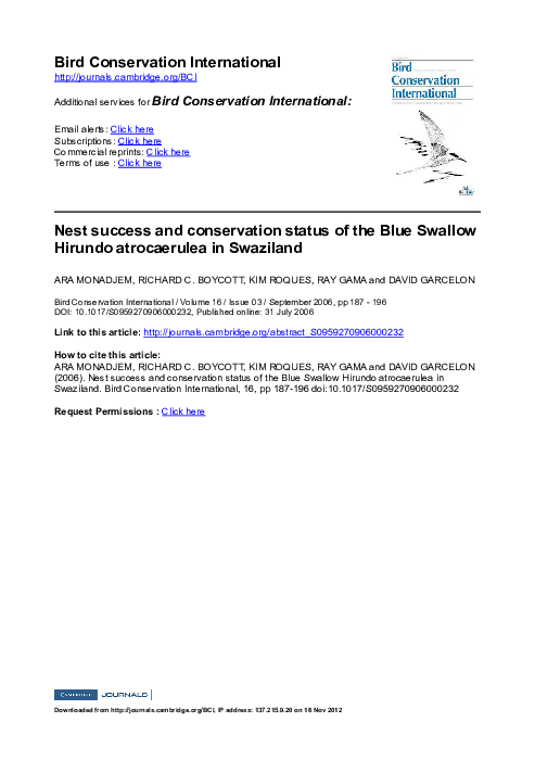 (PDF) Nest success and conservation status of the Blue Swallow Hirundo ...
