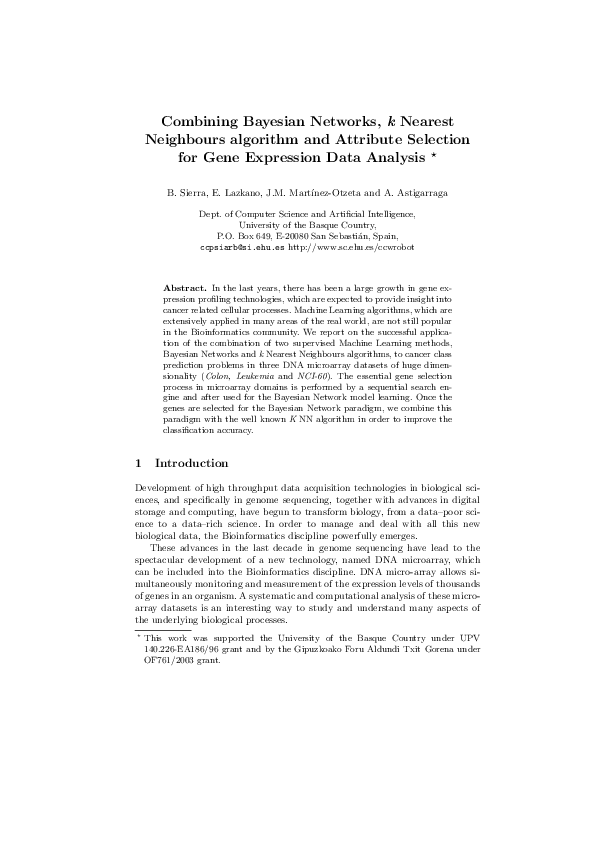 Pdf Combining Bayesian Networks K Nearest Neighbours Algorithm And