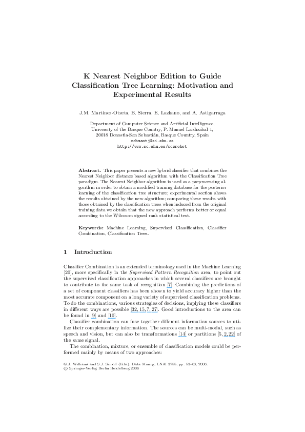 (PDF) K Nearest Neighbor Edition to Guide Classification Tree Learning ...