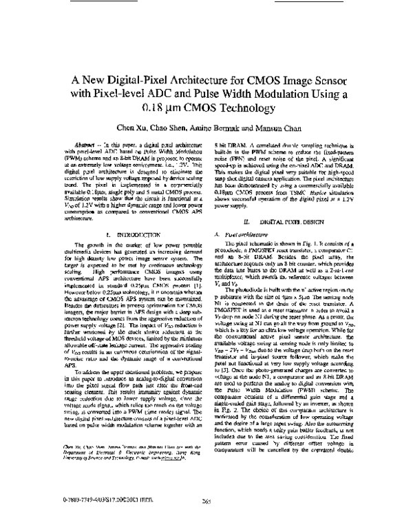 Pdf A New Digital Pixel Architecture For Cmos Image Sensor With Pixel Level Adc And Pulse