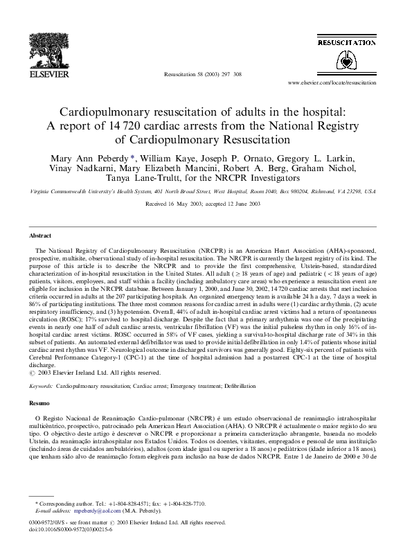 (PDF) Cardiopulmonary resuscitation of adults in the hospital: A report ...