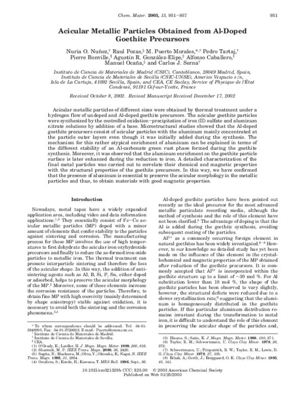 (PDF) Acicular Metallic Particles Obtained from Al-Doped Goethite ...
