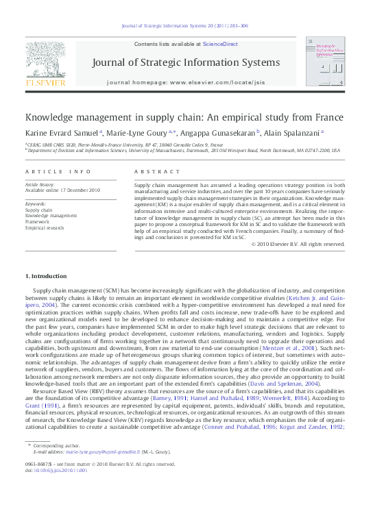 (PDF) Knowledge management in supply chain: An empirical study from France