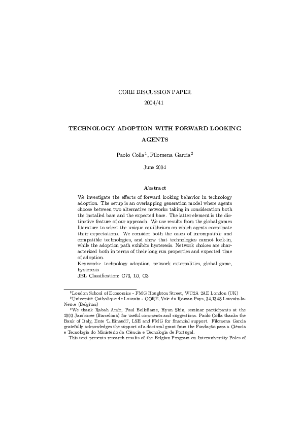 (PDF) Technology adoption with forward looking agents