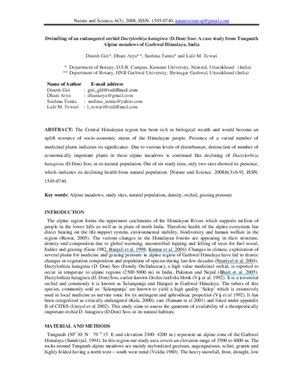 (PDF) Dwindling of an endangered orchid Dactylorhiza hatagirea (D.Don ...