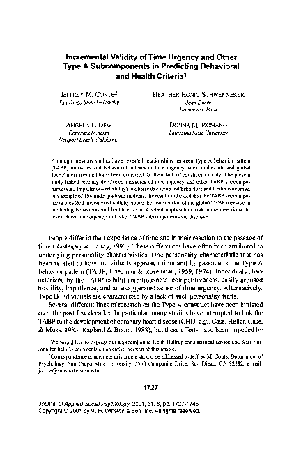 (PDF) Type A behaviour and time urgency: perception of time adjectives ...