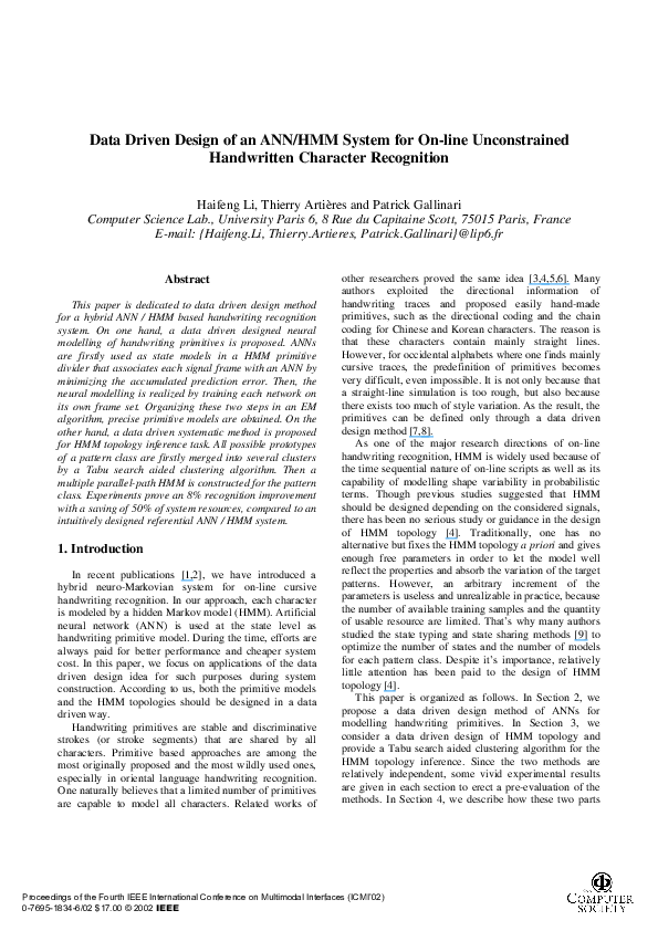 (PDF) Data Driven Design of an ANN/HMM System for On-line Unconstrained Handwritten Character ...