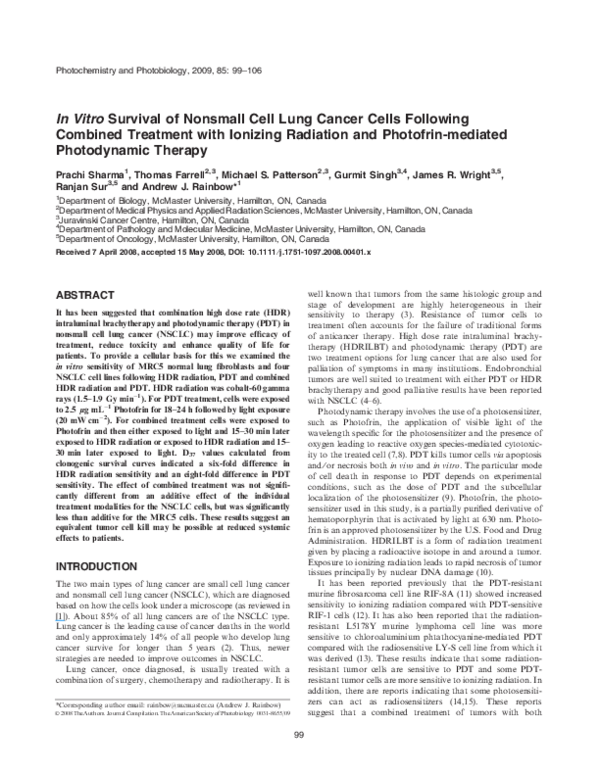 (PDF) In Vitro Survival of Nonsmall Cell Lung Cancer Cells Following ...