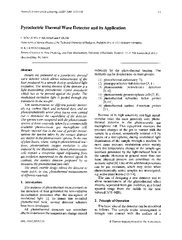 (PDF) Pyroelectric thermal wave detector and its application