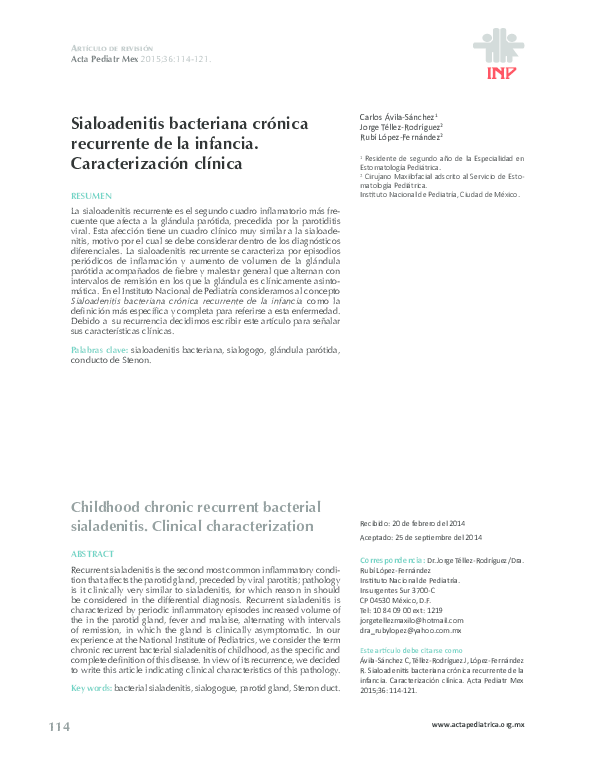(PDF) Sialoadenitis bacteriana crónica recurrente de la infancia ...