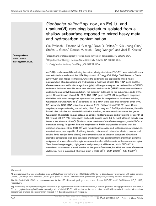 (PDF) Geobacter daltonii sp. nov., an Fe(III)- and uranium(VI)-reducing ...